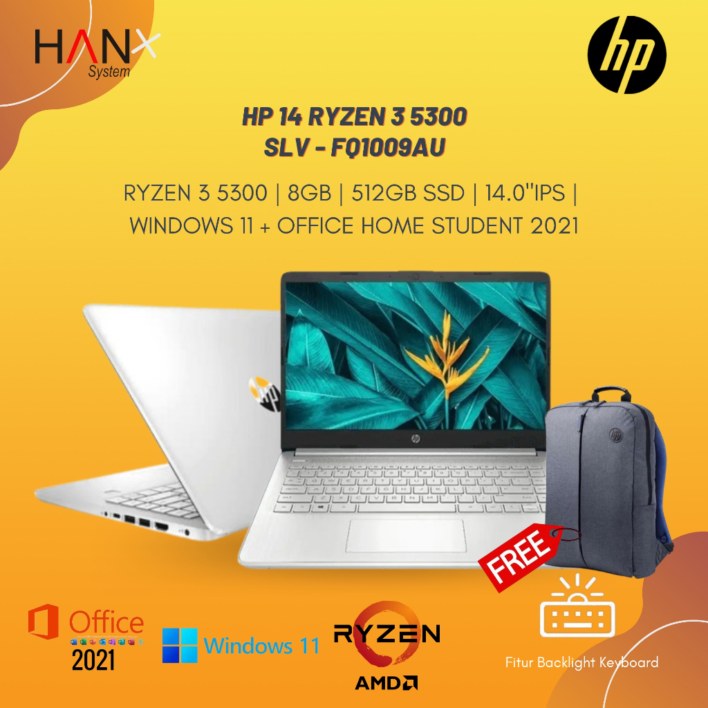 Jual HP 14 RYZEN 3 5300 8GB 512GB W11+OHS 14.0FHD IPS BLIT 2Y SLV ...