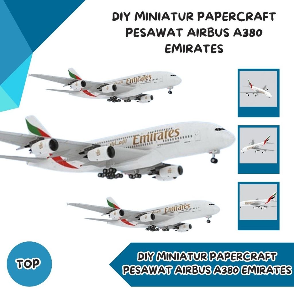 Jual DIY Miniatur Pesawat Airbus A380 Emirates – Kerajinan Papercraft ...