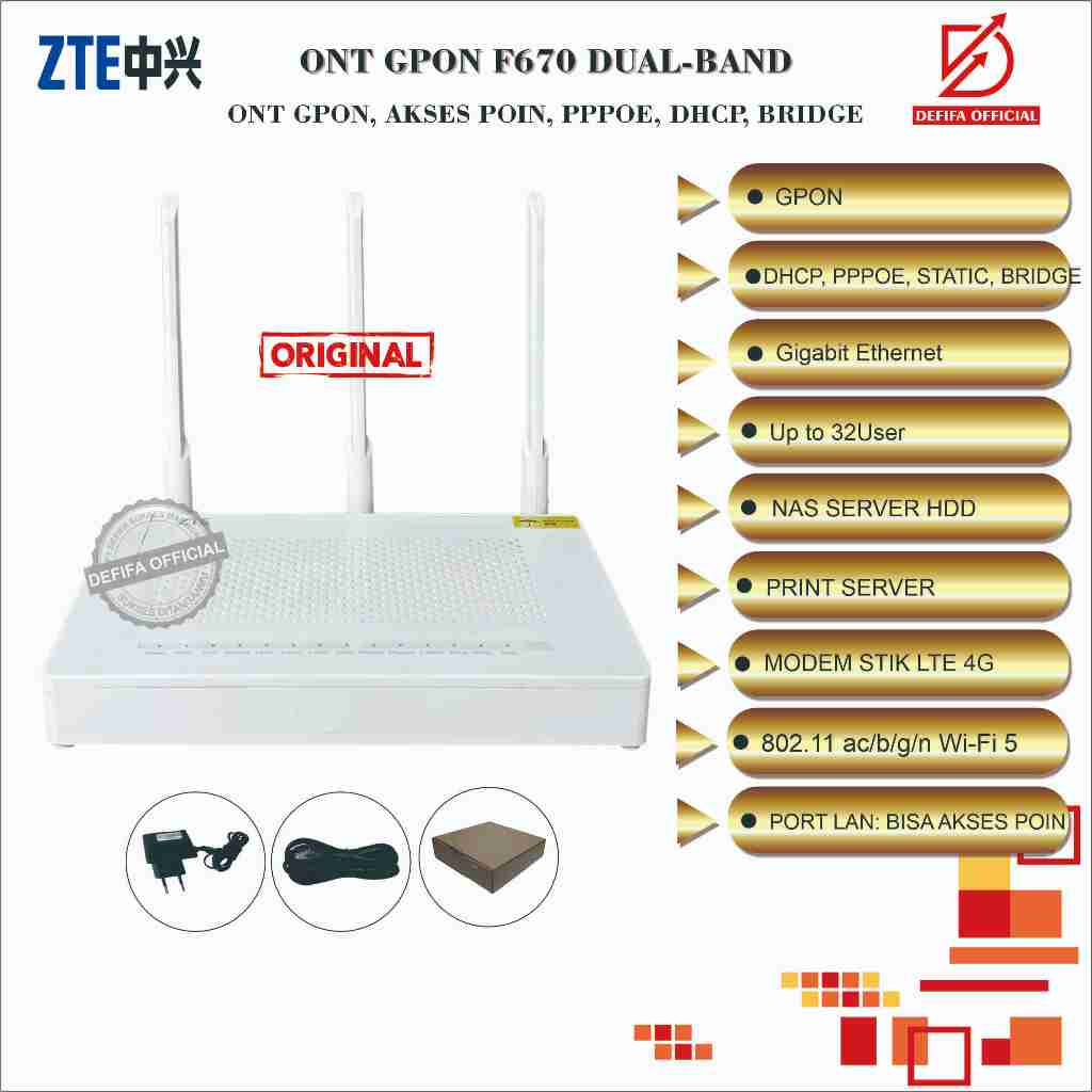 Jual Modem FTTH Wireless WIFI ZTE ZXHN F670 ONT GPON DUALBAND GIGABIT ...