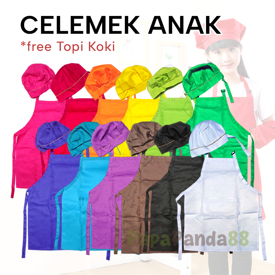 Jual Celemek Chef Anak Apron Koki Anak SD Masak Warna | Shopee Indonesia