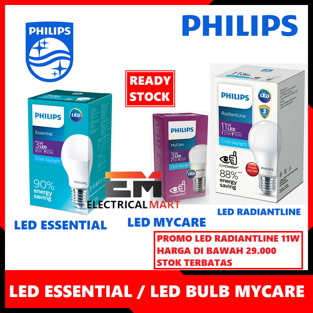 Jual Lampu Bulb LED Essential / MyCare Philips 3W 4W 5W 6W 7W 8W 9W 10W ...