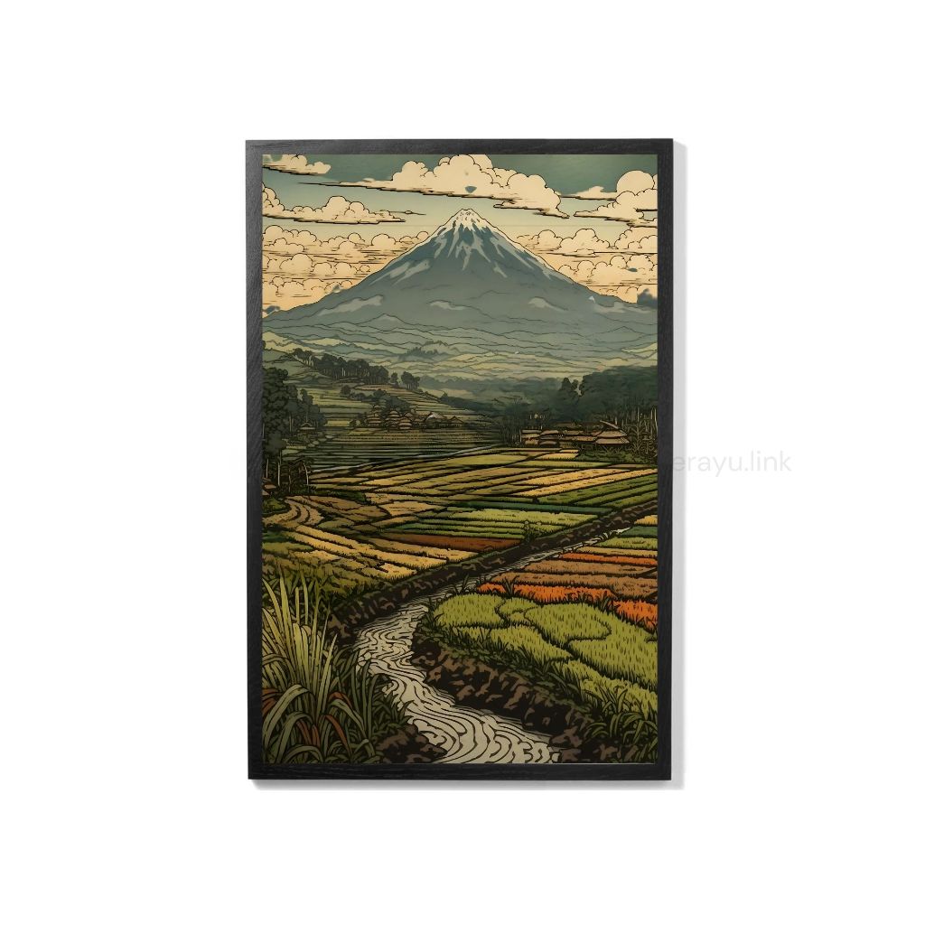 Jual Poster Vintage "Gunung Batur - Bali" Art Print Bingkai Kayu ...