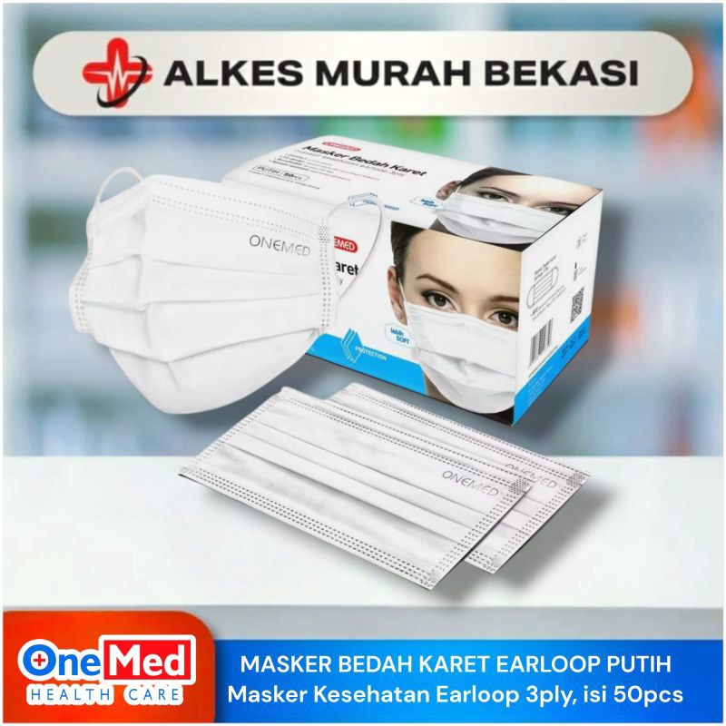 Jual ONEMED Masker Bedah Karet Earloop Putih 3ply isi 50pcs/Box ONEMED ...