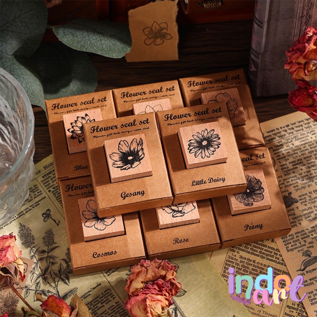 Jual (IAS) Satuan Wooden Stamp Stample Kayu Bunga Cosmos Peony Lotus ...