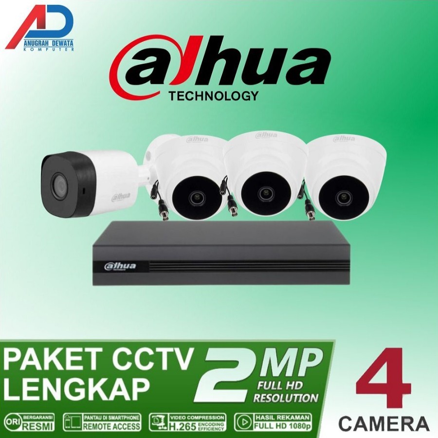 Jual PAKET CCTV DAHUA 4 CAMERA 2MP KABEL 50M FULL SET | Shopee Indonesia