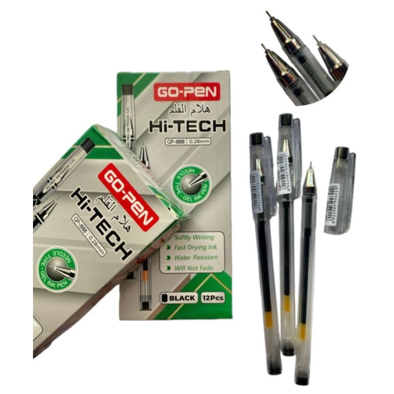 Jual PULPEN GEL HI-TECH GO-PEN 888 ISI 12 PCS_HITAM | Shopee Indonesia