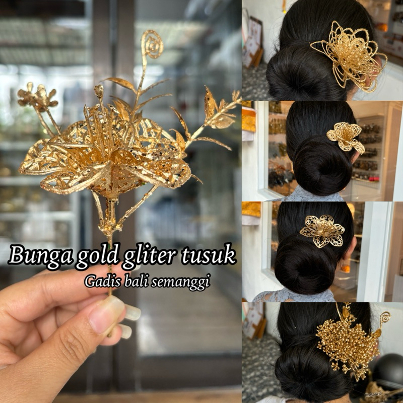 Jual bunga tusuk gold gliter/ bunga sanggul | Shopee Indonesia