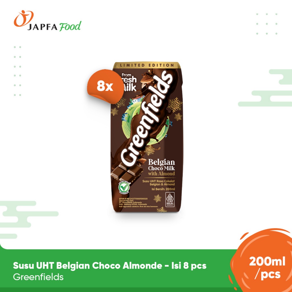 Jual Greenfields Susu UHT Belgian Choco Almond 200ml - Isi 8 pcs - 100% ...