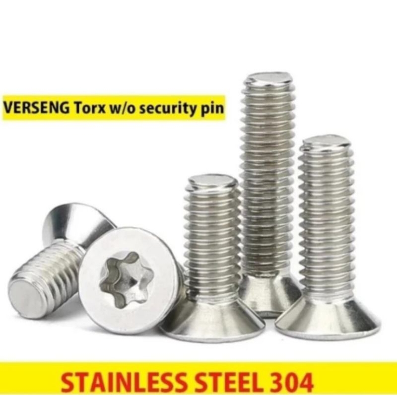 Jual (1pcs) Baut verseng torq w/o Pin M12 x 50 baut flat torx tanpa pin Stainless steel 304 anti ...