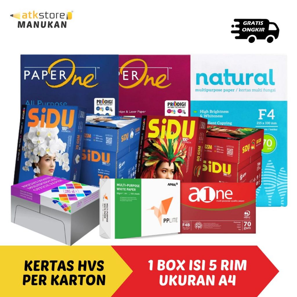 Jual (BISA INSTAN) Kertas HVS SIDU/Paperone/PP Lite A4 70 / A4 75 KERTAS FOTOCOPY HVS MURAH (1 ...