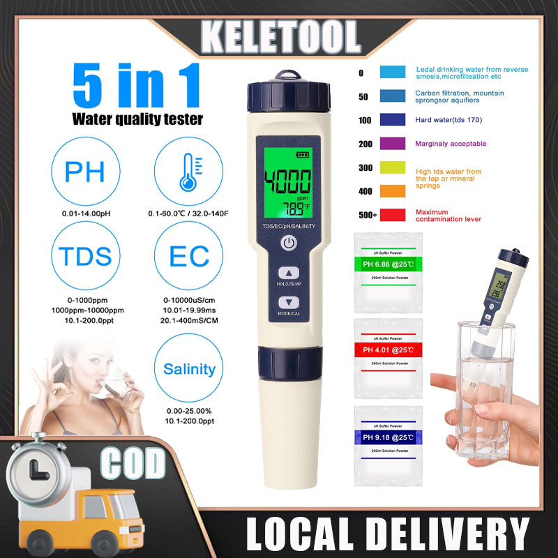 Jual 5 in 1 PPM TDS EC PH Pengukur Pengujian Digital Multifungsi Alat ...