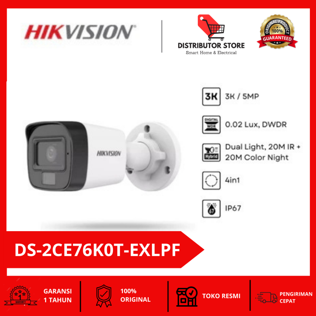 Jual HIKVISION - DS-2CE16K0T-EXLPF Camera Analog CCTV 3K Smart Hybrid Light Fixed Mini Bullet ...