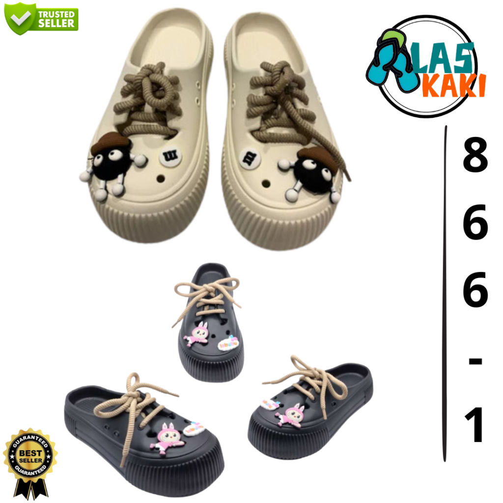 Jual Sandal Sepatu Karet Tali Wanita Labubu Baim Bapau Selop Jibbitz 3D ...