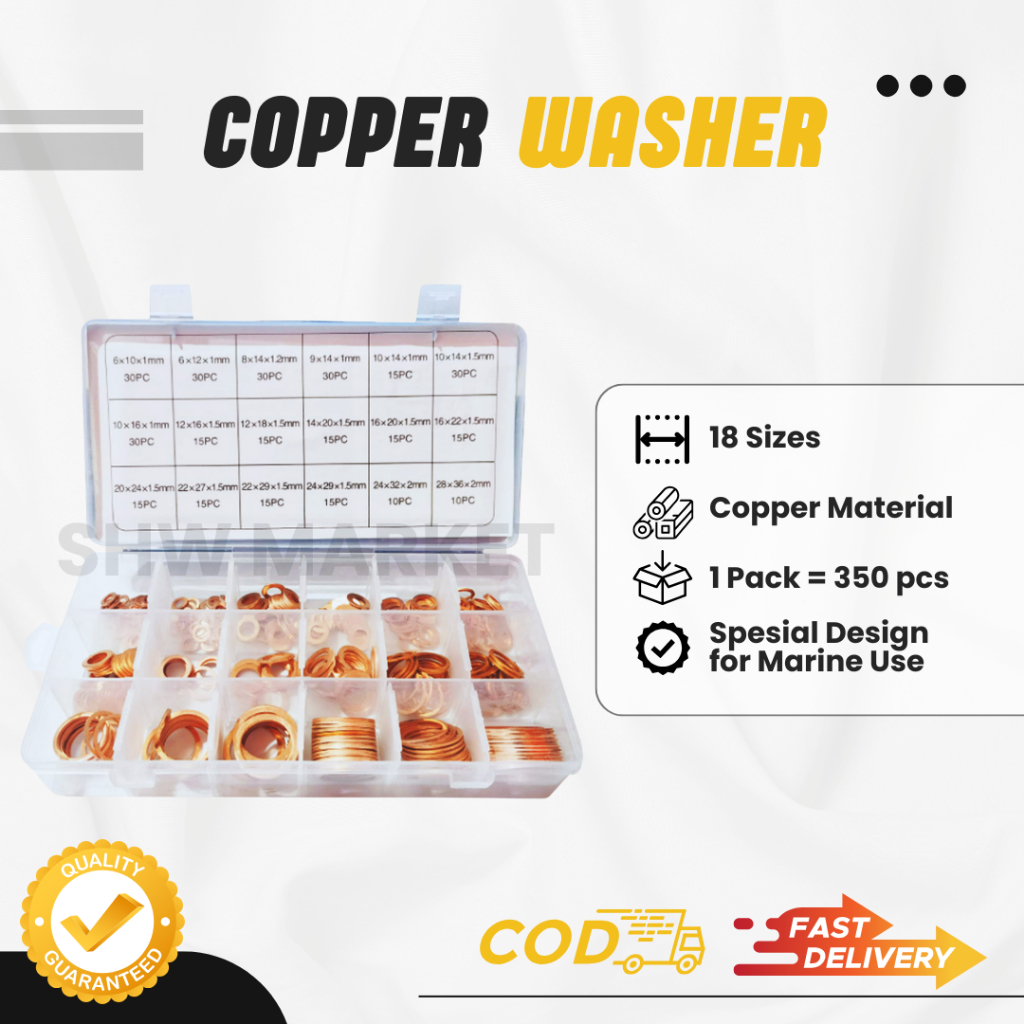 Jual Copper Washer IMPA 813080 Ring Tembaga Copper Ring Kit 350 Pcs ...