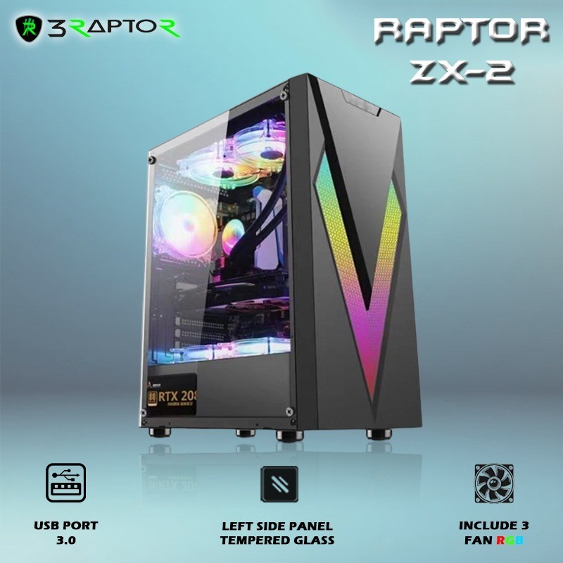 Jual CASING GAMING RAPTOR ZX-2 INCLUDE FREE 3 FAN RGB - ATX/M-ATX/ITX ...