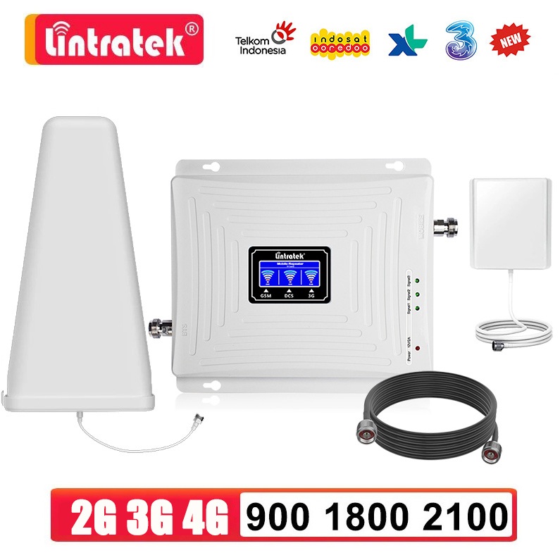 Jual Lintratek FullSet AGC 2G 3G 4G Penguat Seluler 900 1800 2100Mhz Repeater Sinyal HP EDC 5G ...