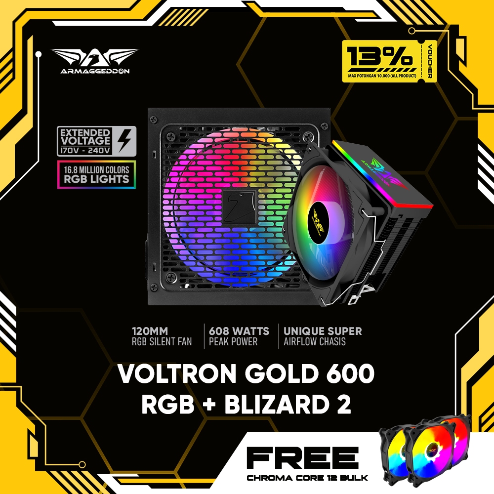 Jual Armaggeddon Combo Power Supply Armaggeddon PSU Voltron Gold 600 Watt RGB Gold + Air Cooler ...