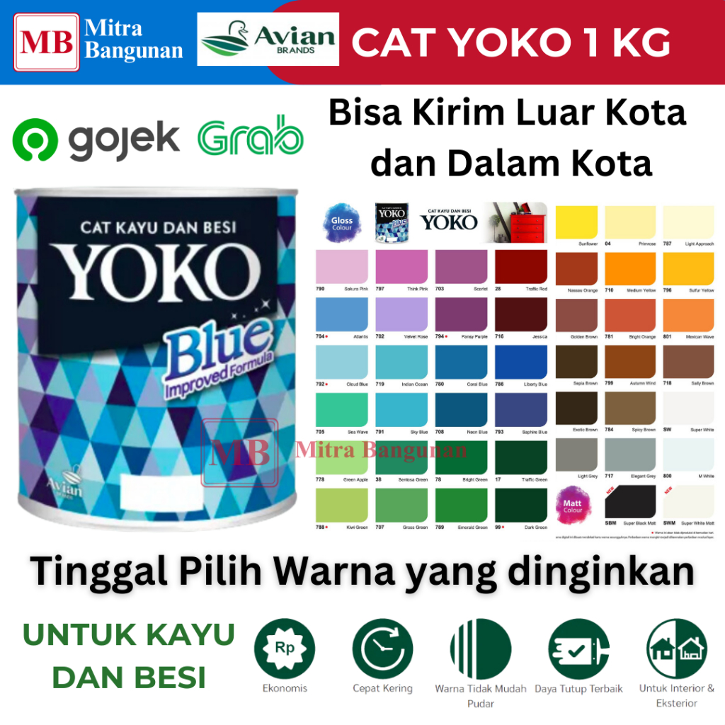 Jual YOKO AVIAN CAT KAYU DAN BESI /MINYAK 0,7 LTR WARNA PUTIH,HITAM ...