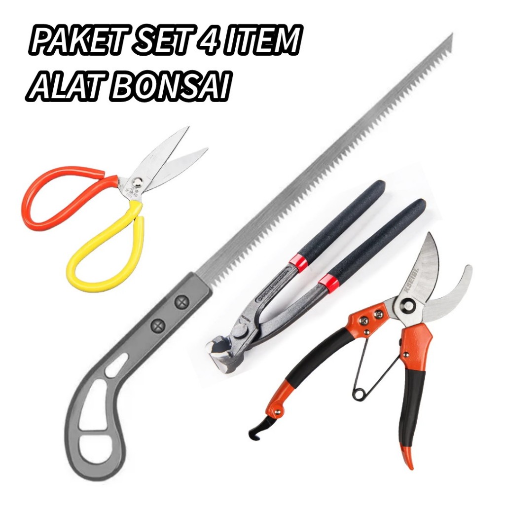 Jual paket alat bonsai 4 in 1 gergaji lancip , catok bonsai , gunting dahan dan gunting ranting ...