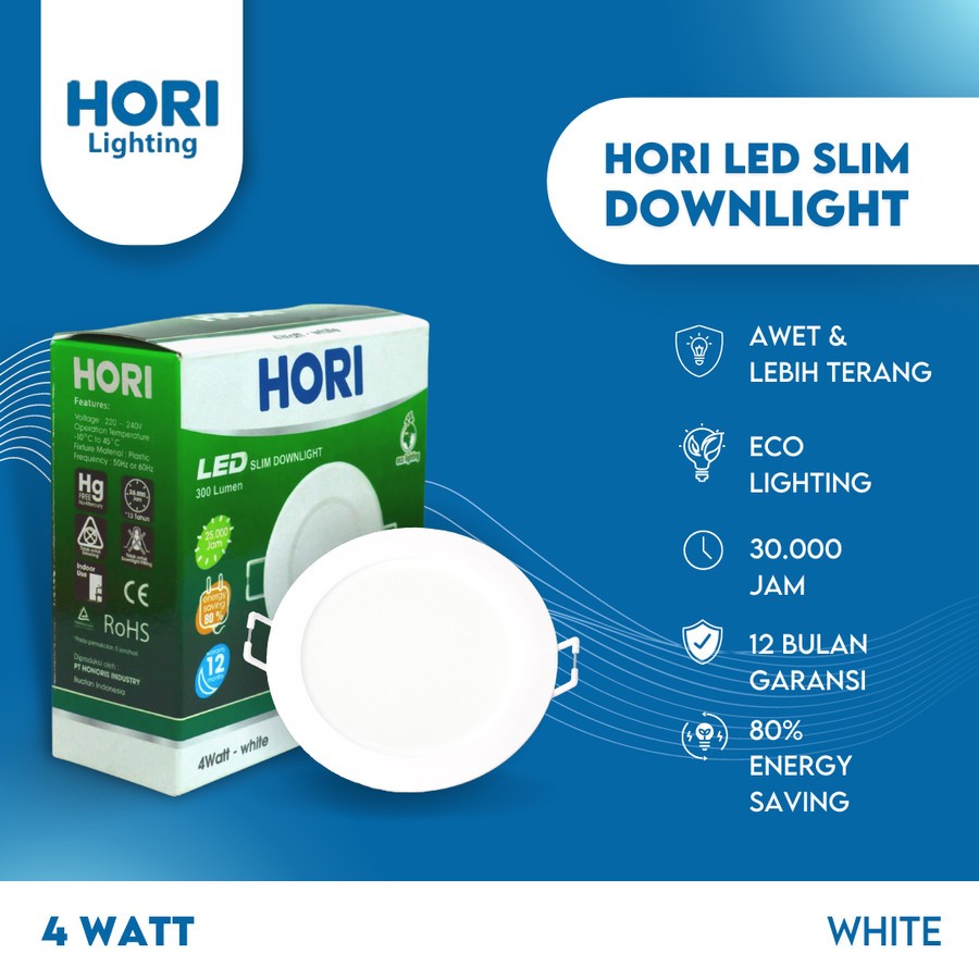 Jual HORI LED Slim Downlight 4 Watt (White) | Shopee Indonesia
