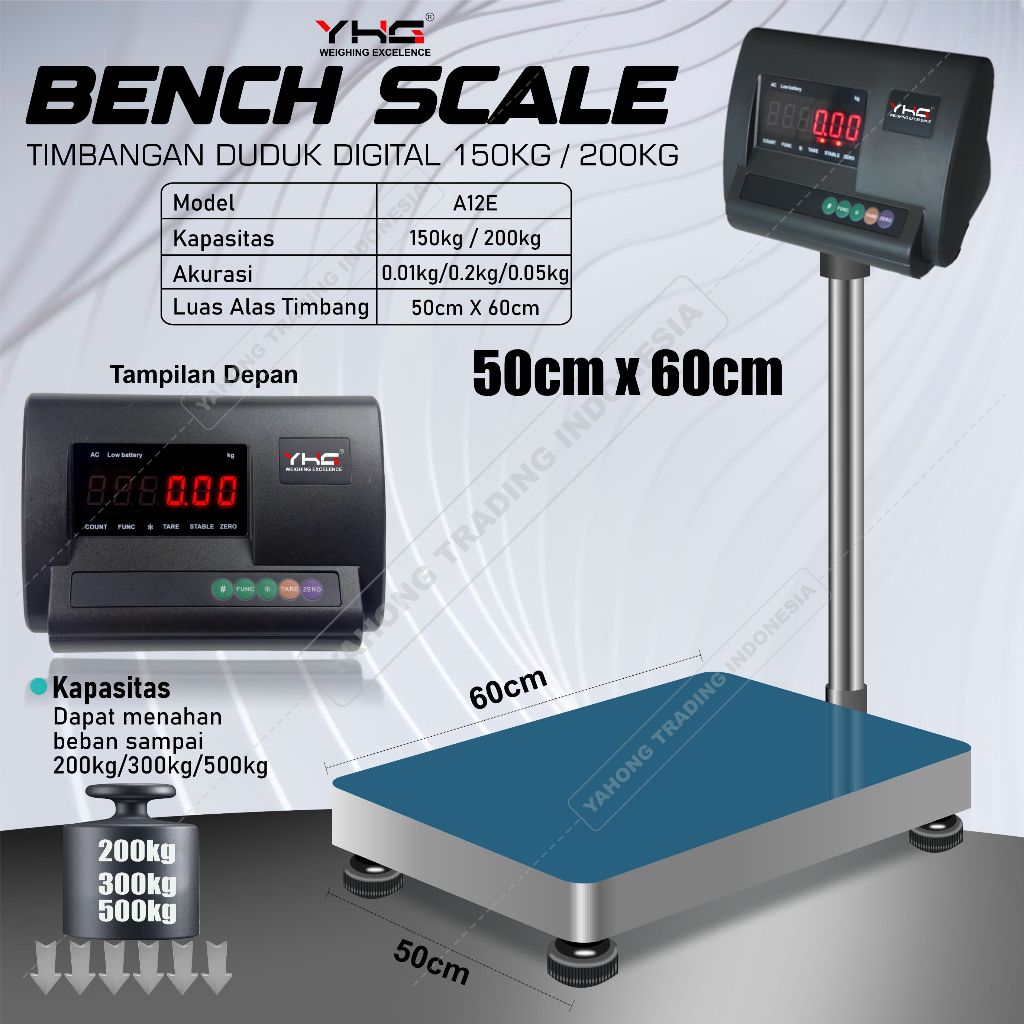 Jual Timbangan Digital Bench Scale A12E 50cm x 60cm 200kg 300kg 500kg YHG | Shopee Indonesia