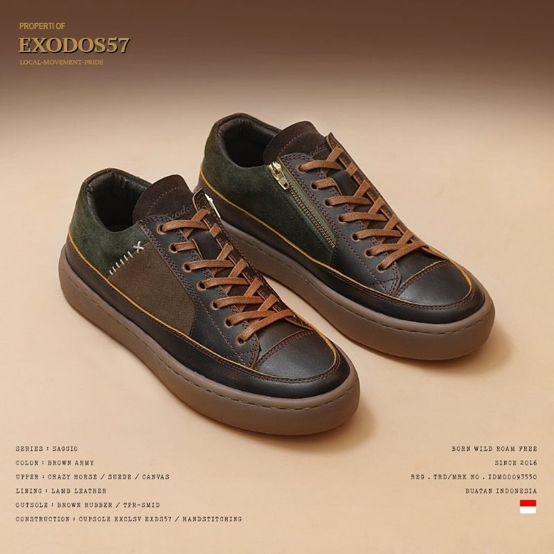 Jual Sepatu Sneakers Kulit Pria Exodos57 - Saggio Brown Army | Shopee ...