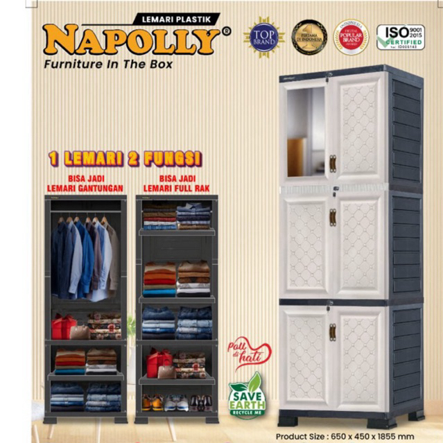 Jual New lemari baju napolly bisa gantung dan rak cermin bcbc 256.5r gc ...