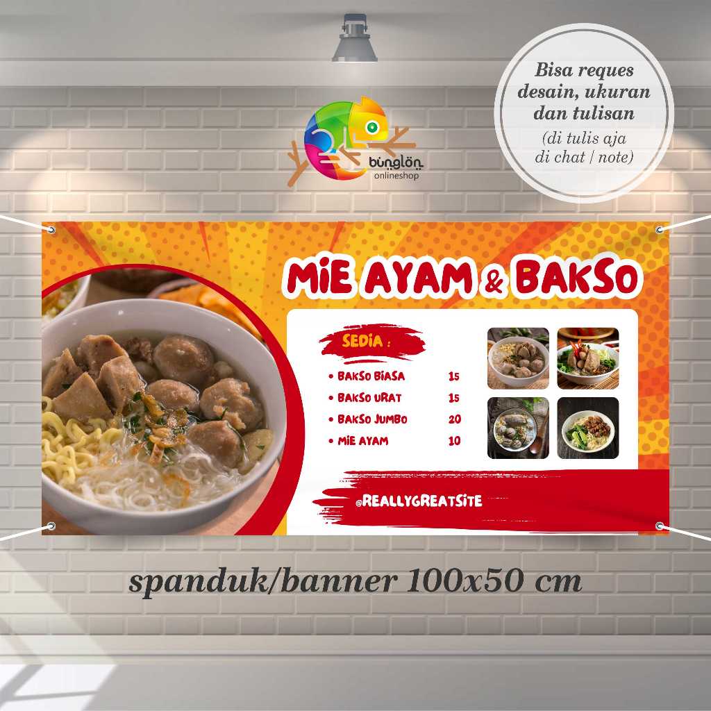 Jual Cetak Spanduk Banner Kuning Merah Modern Mie Ayam & Bakso | Shopee ...