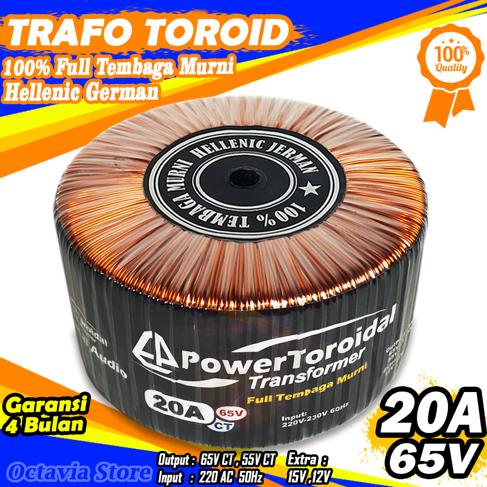 Jual Trafo Toroid 20A CT 65V 55V (MURNI) full Tembaga murni helenic ...