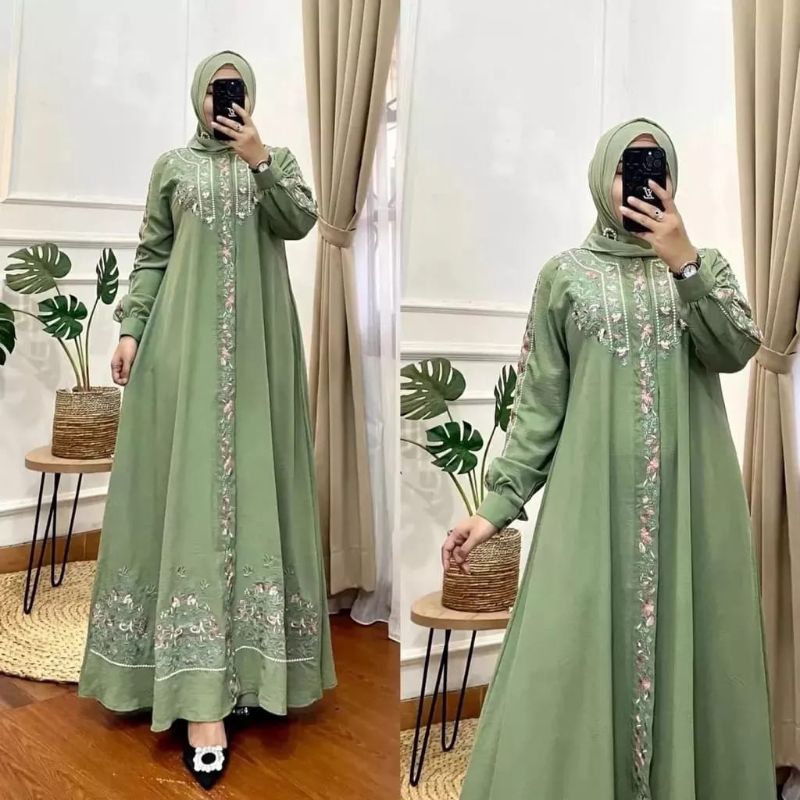 Jual Gamis Bordir Matt Cringkel Airflow Premium Farhana Dress Pesta ...