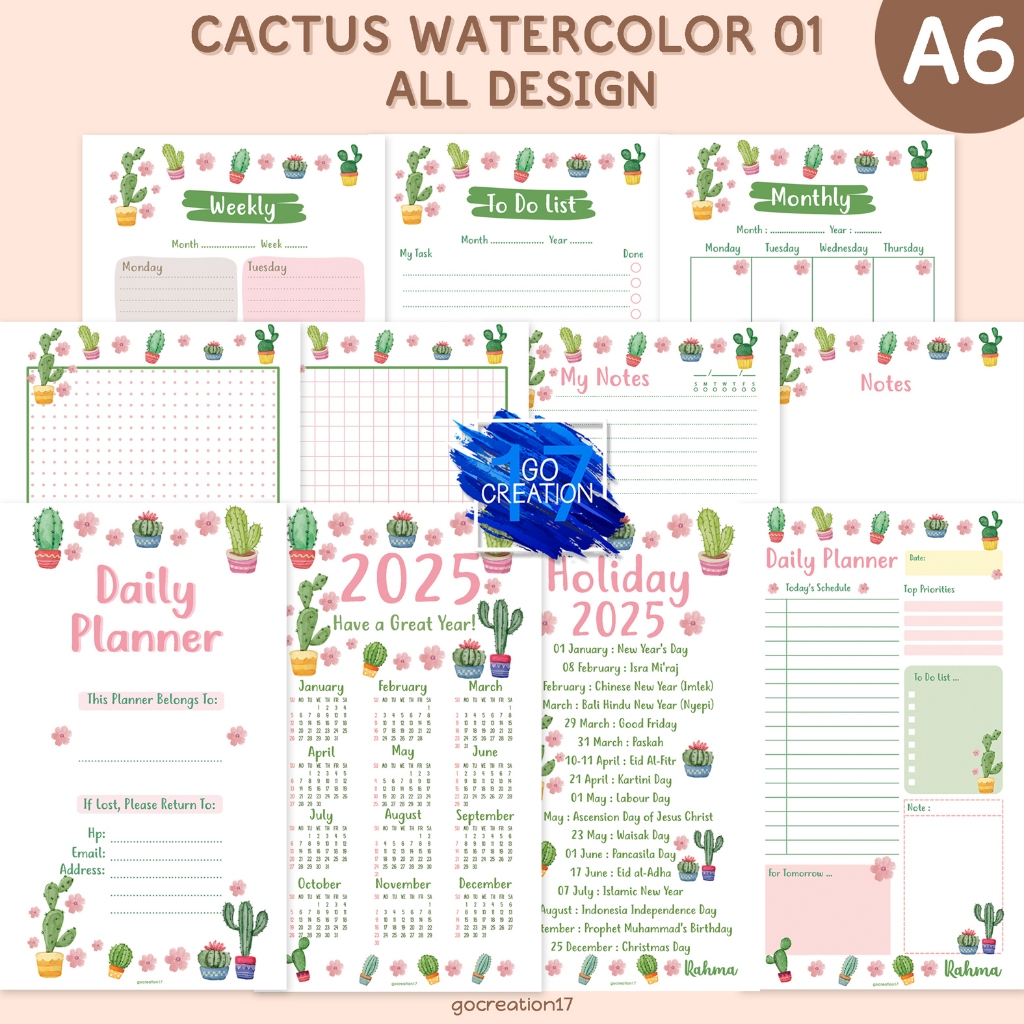 Jual Loose Leaf Isi Kertas File Binder Gocreation17 Motif Cactus ...