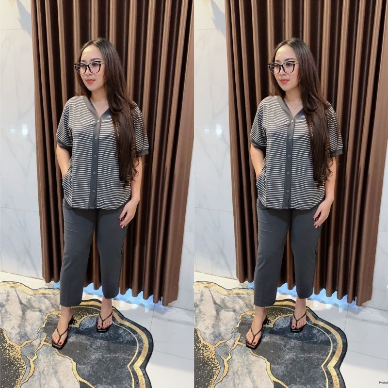 Jual Grosir Natalia | Tania Set Atasan Dan Bawahan Motif Garis Bahan ...