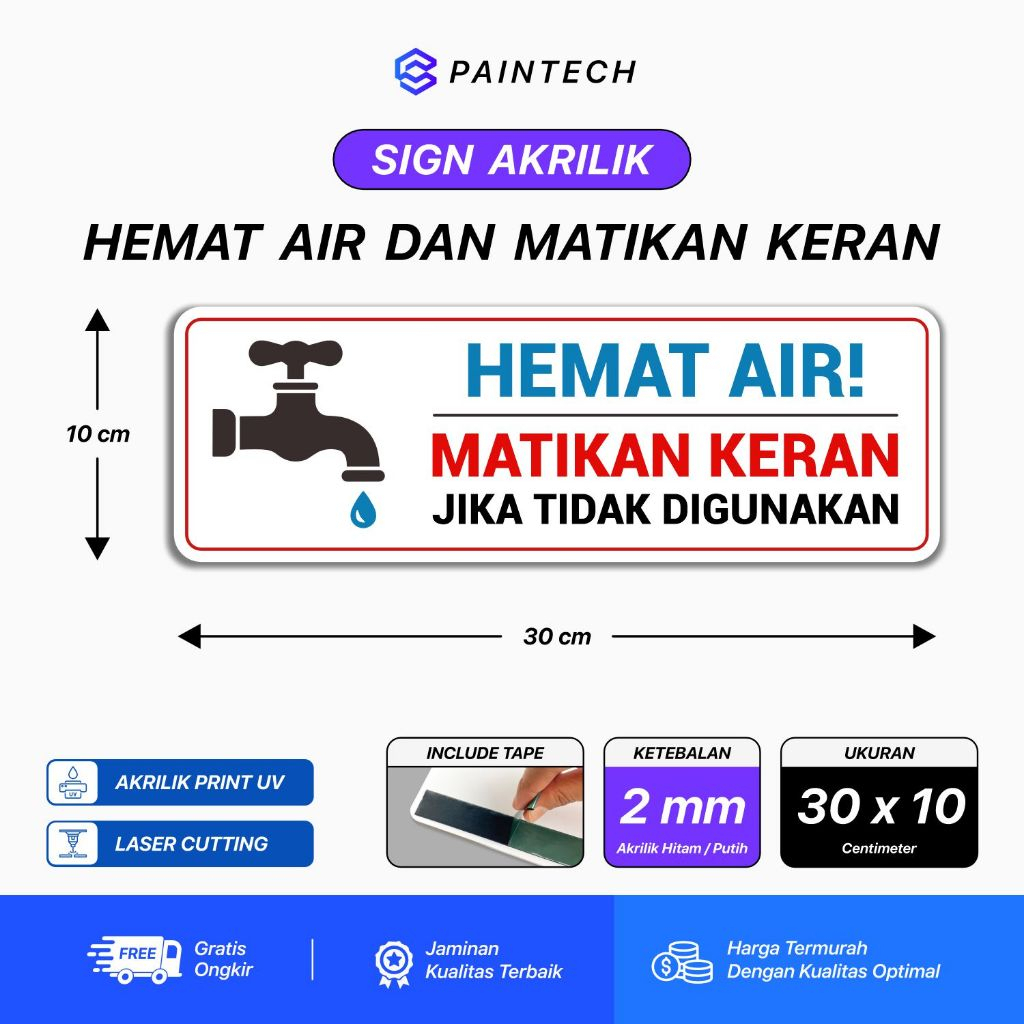 Jual Sign Akrilik Hemat Air Ukuran 30 X 10 / Signage Penanda Himbauan ...
