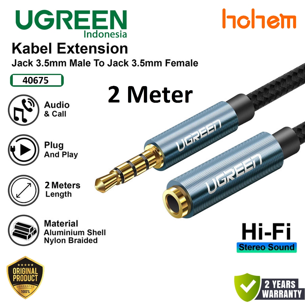 Jual UGREEN 40675 Kabel AUX Audio Extension Jack 3.5mm Male to Female Jack 3.5 mm 4 Pole 2M 2 ...