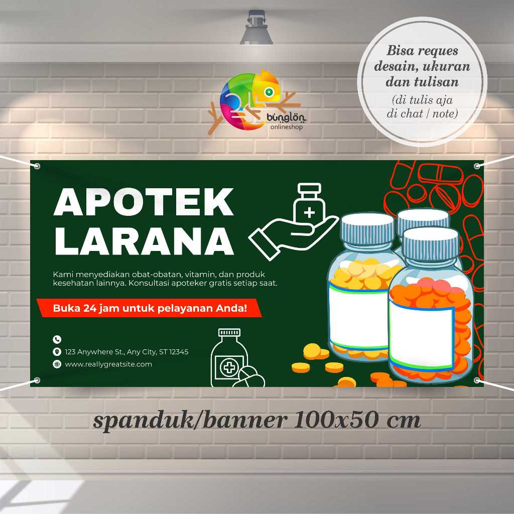 Jual Cetak Spanduk Banner Hijau dan Merah Modern Toko Apotek | Shopee ...