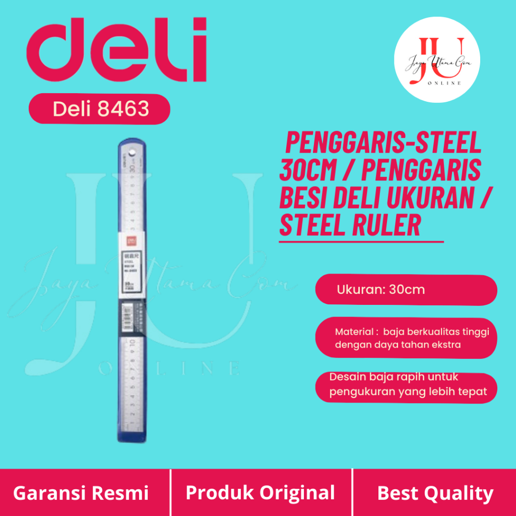 Jual DELI Penggaris Besi 30cm Mistar Ruler Rol Sekolah / DELI Penggaris ...