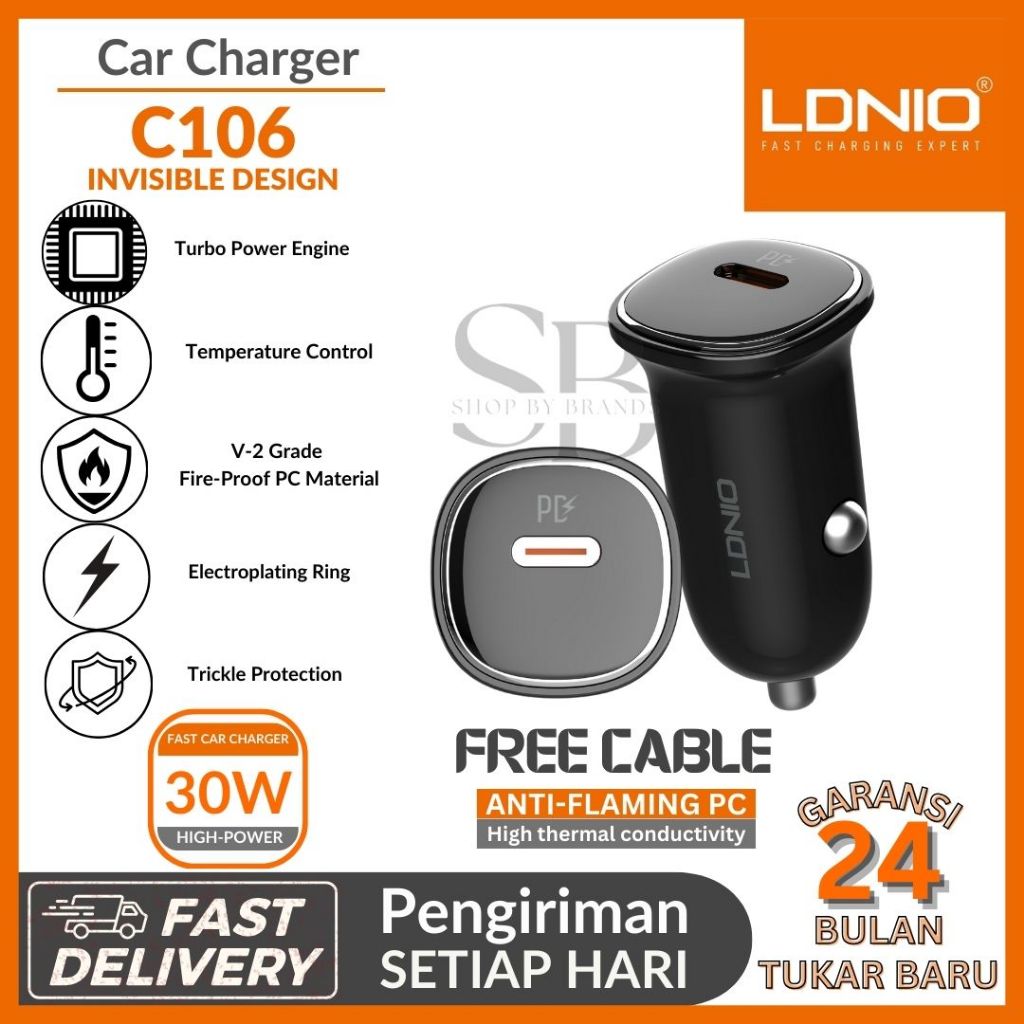 Jual Car Charger LDNIO C106 Adaptor Mobil USB C PD QC Port Super Fast Charging 30W | Shopee ...