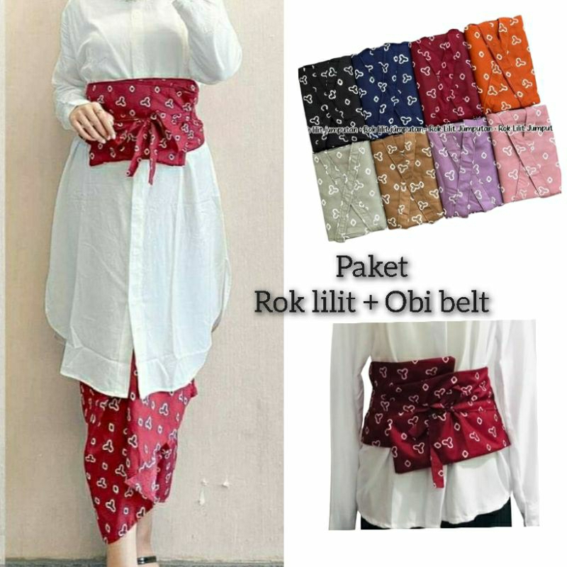 Jual Rok Lilit & Obi Belt Jumputan / Paket rok lilit dan Obi belt jumputan / Set Rok Lilit & Obi ...