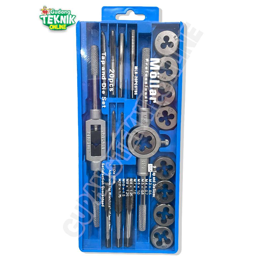 Jual Hand Snai Tap Die 20pcs MOLLAR MLR-20PCSTDS / Alat Senai Snai Snei Tap Ulir Drat Baut ...