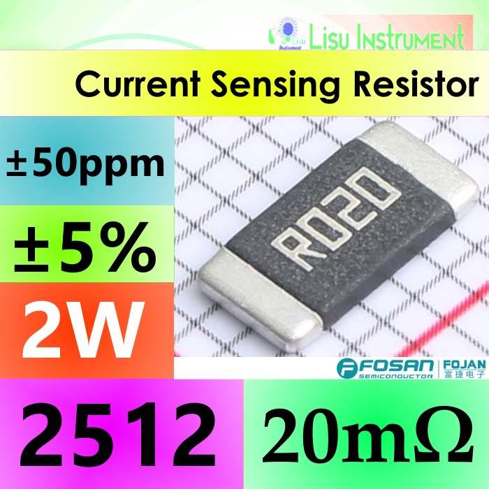 Jual 20mΩ 2512 2W ±5% ±50ppm/°C Current Sensing Shunt Resistor R020 ...