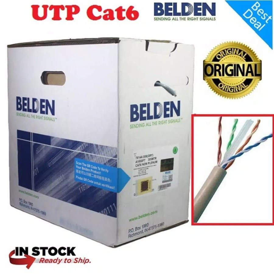 Jual Kabel Belden Cat6 UTP LAN 1 roll 305 meter Original USA | Shopee ...