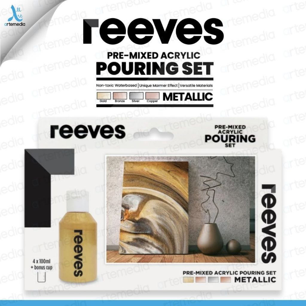 Jual Reeves Pre Mixed Acrylic Pouring Paint Metallic Color Set | Shopee ...