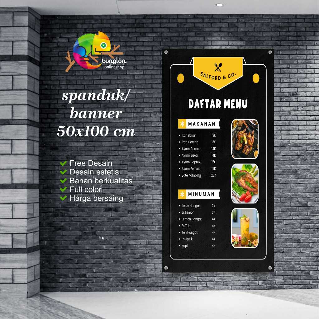 Jual Cetak Spanduk Banner Daftar Menu Makanan Modern Bertekstur Hitam ...