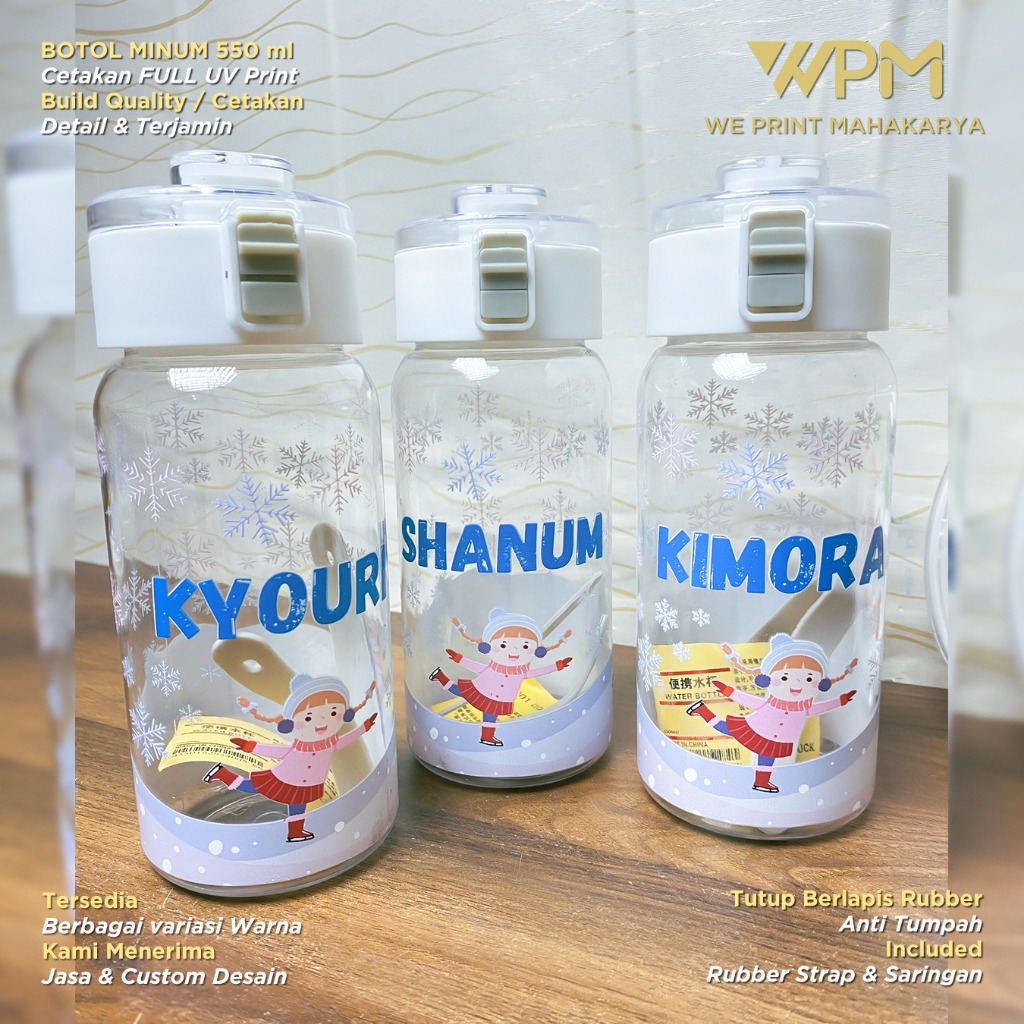 Jual Botol Minum Putih Transparan Bening Estetik Botol Air Minum 350 550 850 ml / Custom Botol ...