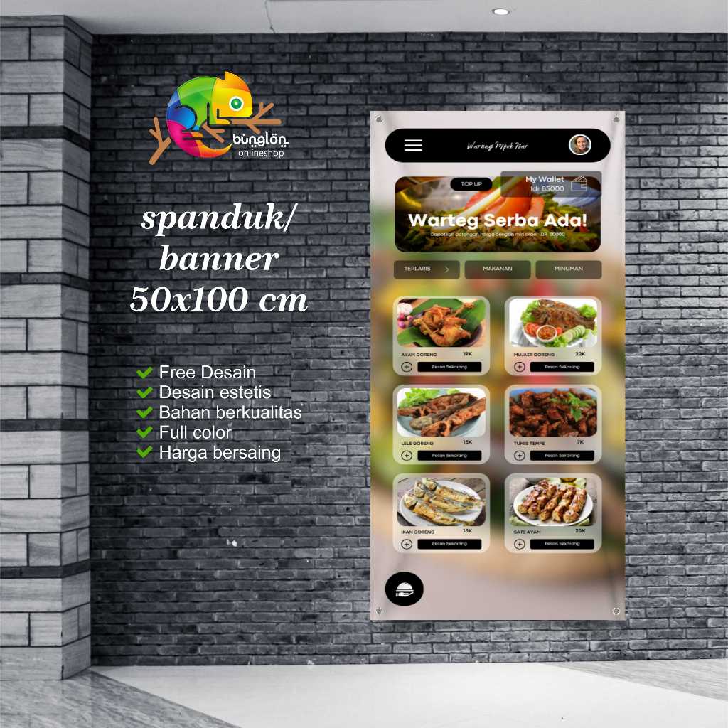 Jual Cetak Spanduk Banner Hijau dan Hitam Modern Minimalis Menu Makanan ...