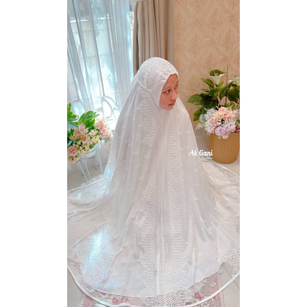 Jual Mukena Andalusia Al Gani seri 1 untuk Umroh Haji Putih brokat ...