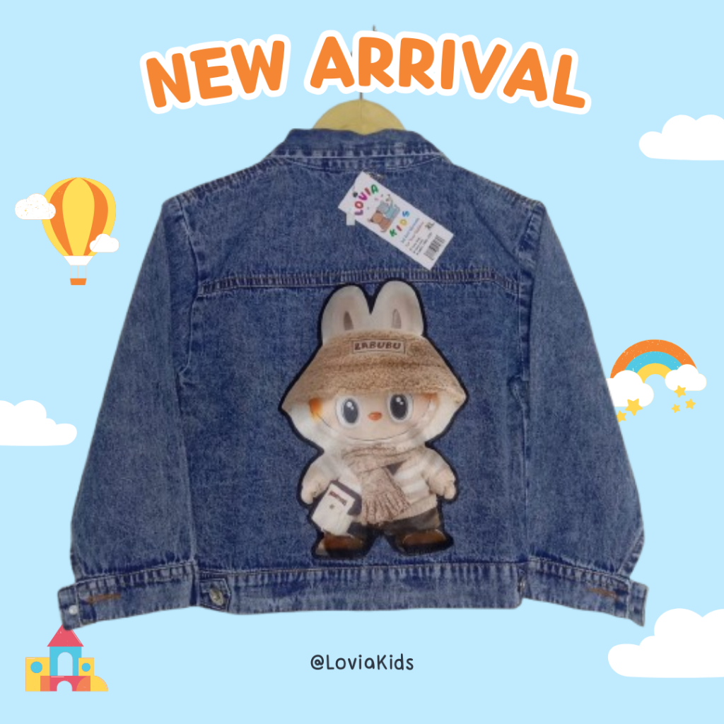 Jual JAKET JEANS DENIM ANAK GAMBAR LABUBU PUTIH DAN HITAM USIA 1TH ...