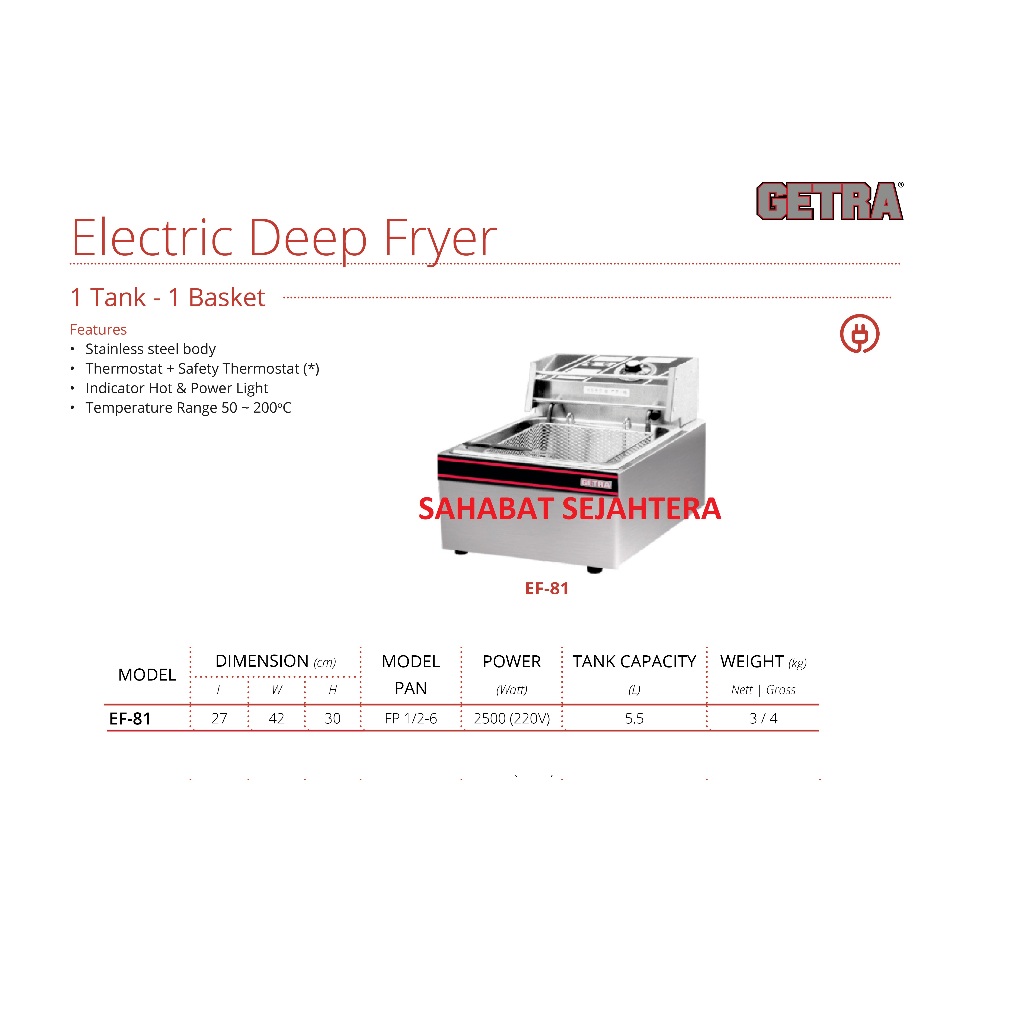 Jual GETRA Electric Deep Fryer EF-81 Penggorengan | Shopee Indonesia