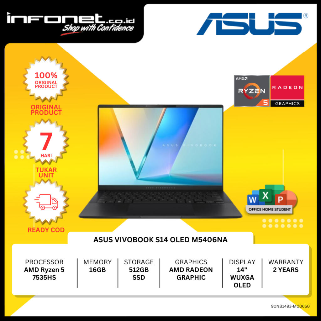 Jual ASUS VIVOBOOK S14 M5406NA RYZEN 5 7535HS 16GB 512GB 14" OLED AMD ...