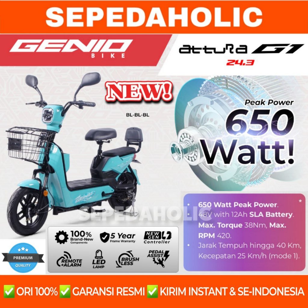 Jual Sepeda Listrik GENIO ATTURA G1 BY UNITED 350 Watt / AVIATOR AT 225 ...